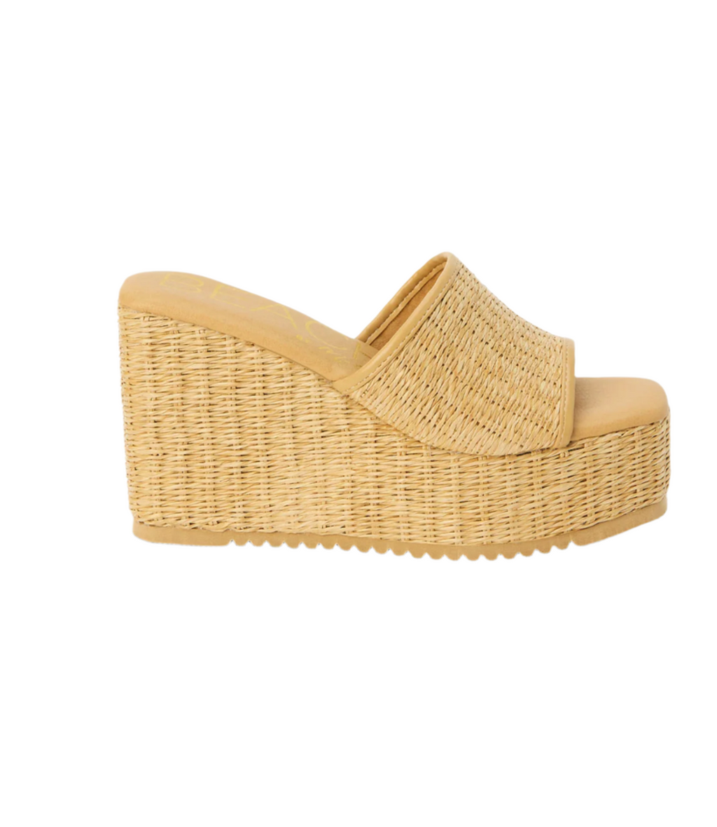 Marche Wedge Rafia Sandal in Tan – Pink & Navy Boutique